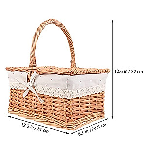 Cabilock Picnic Baskets Woven Baskets with Handles Picnic Storage Basket with Lid Farmhouse Ornaments Crafts for Outdoor Picnic Wedding Party Favors Decoration (White) Simple Picnic Basket