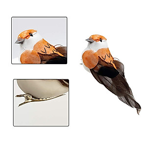 Artificial Simulated Foam Birds Sparrow with Claw Mini Love Feather Birds for Craft Home Ornaments Garden Wedding Decoration (3.7" BirdW8J4 w/Clip 4pcs)