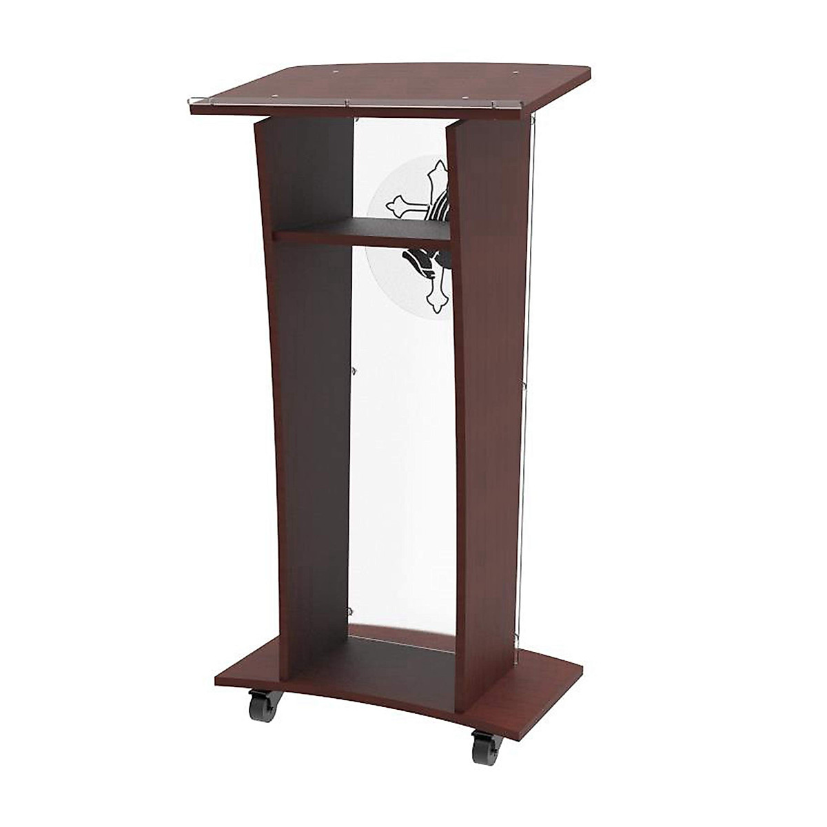 FixtureDisplays® Wood Podium with Frost Acrylic Front Panel, 46.5" Tall Pulpit Lectern with Pray Hand Decor, Easy Assembly Required 1803-5+12152