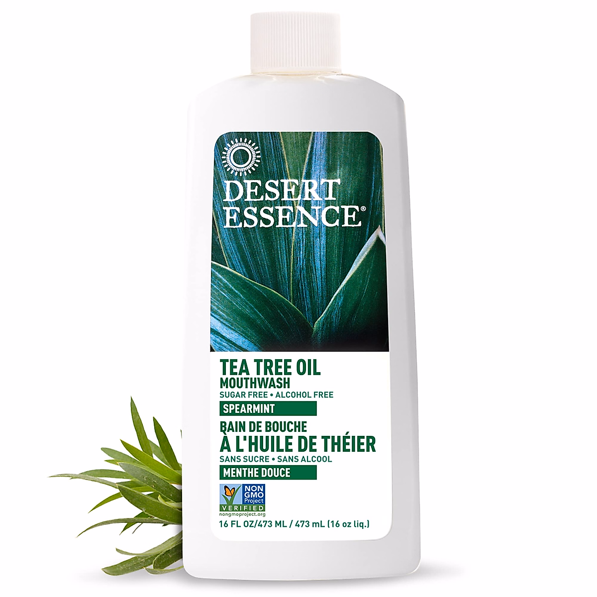 Desert Essence Tea Tree Oil Mouthwash - 16 Fl Ounce - Pack of 6 - Natural Refreshing - Spearmint Flavor - Helps Reduce Plaque Buildup - Refreshes Mouth & Gums - Vitamin C - Oral Care - No Parabens