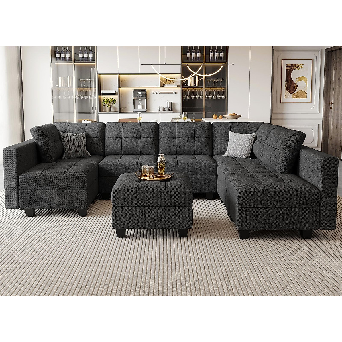 Belffin Modular Convertible Sectional Sofa Couch with Reversible Chaise U Shaped Couch Set with Storage Ottoman Sectional Modular Sofa with Storage Seats Dark Grey