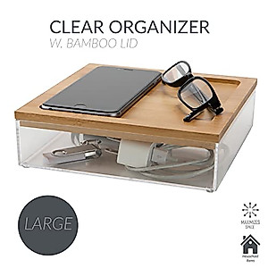 Simplify Large Square Bamboo Organizer | See-Through | Jewelry | Makeup | Cosmetics | Accessories | Bathroom & Bedroom | Vanity & Countertop | Lidded Boxes | Super Clear