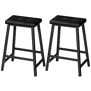 MAHANCRIS Bar Stools, Set of 2 PU Upholstered BarStools, 23.6-Inches Bar Chairs, Counter Height Bar Stools for Kitchen, Dining Room, Bar, Easy Assembly, Black BAHB04R01