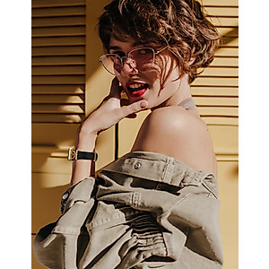 Wearlizer Leather Band Compatible with Apple Watch Band Women 42mm 44mm 45mm 49mm Ultra 2, Dressy Fancy Leather Strap Metal Buckle for iWatch Bands Series 9 8 SE 7 6 5 4 3 2 1 Black/Gold Buckle