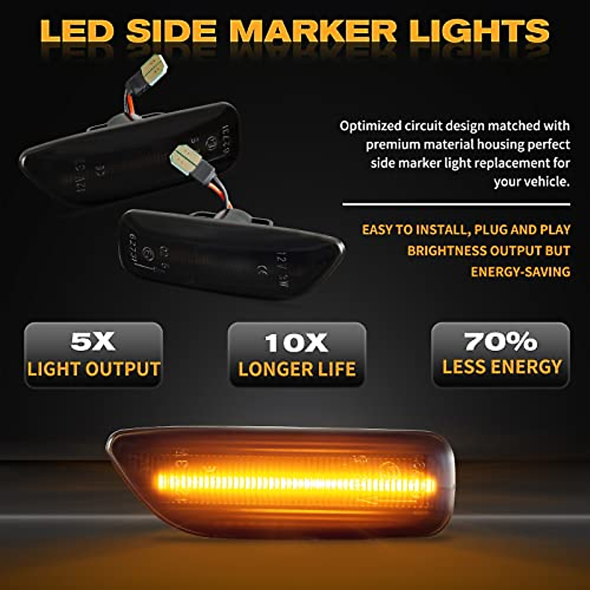POPMOTORZ Sequential Dynamic Side Marker Turn Signal Lights, Led Amber Blinker Indicator Lamps Assembly Compatible with 1998-2007 Vol-vo S60 S80 V70 XC90 XC70 Repeater