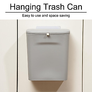 Cq acrylic 2.4 Gallon Kitchen Compost Bin for Counter Top or Under Sink,Hanging Kitchen Trash Can,Plastic Wall Mounted Garbage Can,Small Kitchen Waste Basket,Food Waste Bin for Countertop,Grey