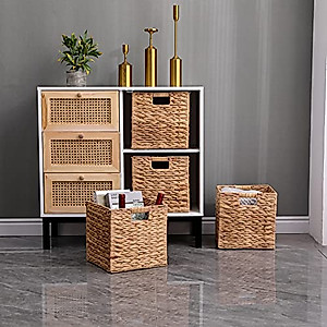 JGJCYO9 Storage Baskets Wicker Cube Baskets Rectangular Laundry Organizer,Foldable Handwoven Water Hyacinth,Set of 4 pcs Baskets for Home Office Room