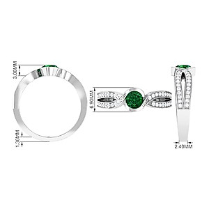 Natural Emerald Diamond Engagement Ring for Women, AAA Quality, Certified Emerald 5mm Round Engagement Ring, 14K White Gold, Size:US 10.00