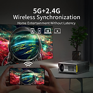 Projector with WiFi and Bluetooth, ASAKUKI Native 1080P 4K Support 450 ANSI Outdoor Movie Proyector, Indoor Home Theater Video Projector w/Portable Bag, Compatible with TV Stick/Phone/iPhone/Laptop