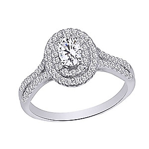 AFFY (0.62 cttw) White Natural Diamond Oval Shape Pinched Shank Double Halo Engagement Wedding Ring In 14k White Gold With Ring Size 4.5