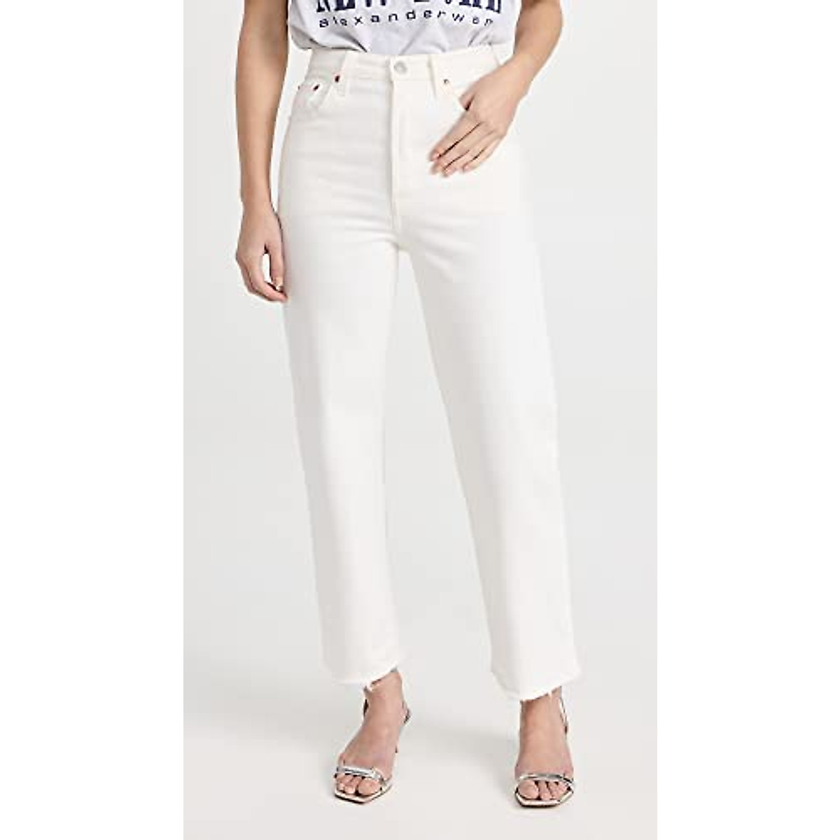 Levi's Women's Premium Ribcage Straight Ankle Jeans, Cloud Over-White, 25