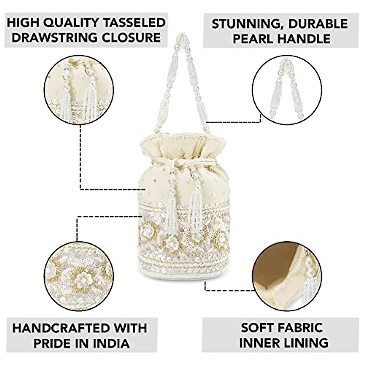 Aheli Indian Potli Bags for Women Evening Bag Clutch Ethnic Bride Purse with Drawstring (P46W)