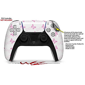 WraptorSkinz Skin Wrap compatible with Sony PS5 DualSense Controller Pastel Butterflies Pink on White (CONTROLLER NOT INCLUDED)