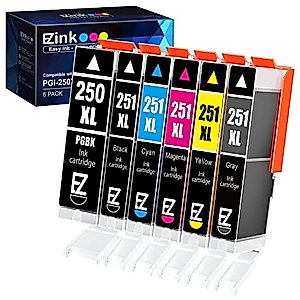 E-Z Ink (TM) Compatible Ink Cartridge Replacement for Canon PGI-250XL PGI 250 XL CLI-251XL CLI 251 XL to use with Pixma IP8720 (1 Large Black, 1 Cyan, 1 Magenta, 1 Yellow, 1 Small Black,1 Gray) 6 pack