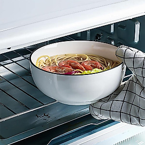 QINLANG 60 Ounces Large Soup Bowl, 8 Inches Pho Bowls, Large Ramen Bowls Set of 3, Off-White Porcelain Big Serving Bowls for Salad and Kitchen