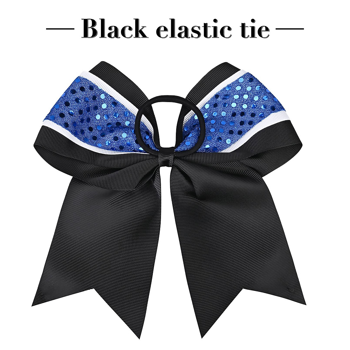 12 PCS 8" Large Glitter Cheer Bows Blue Black Girl Hair Bows Sparkly Cheerleading Softball Team Bow Hair Accessories for cheerleaders football Competition Sports