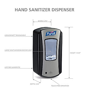 Purell LTX-12 Touch-Free Hand Sanitizer Dispenser, Chrome/Black, for 1200 mL Purell LTX-12 Hand Sanitizer Refills (Pack of 1 - Refills sold separately) - 1928-04