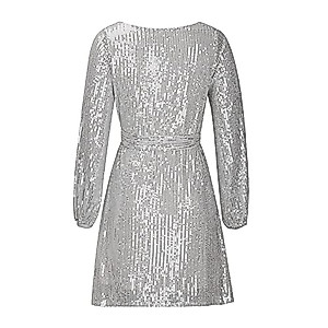 Summer Dress, Black Long Sleeve Dress Women Plus Size Dress for with Pockets Women's Fashion Loose Straight Sequin Glitter Dress Party Beaded Dress The Little Dress Sleeveless (M, Silver)