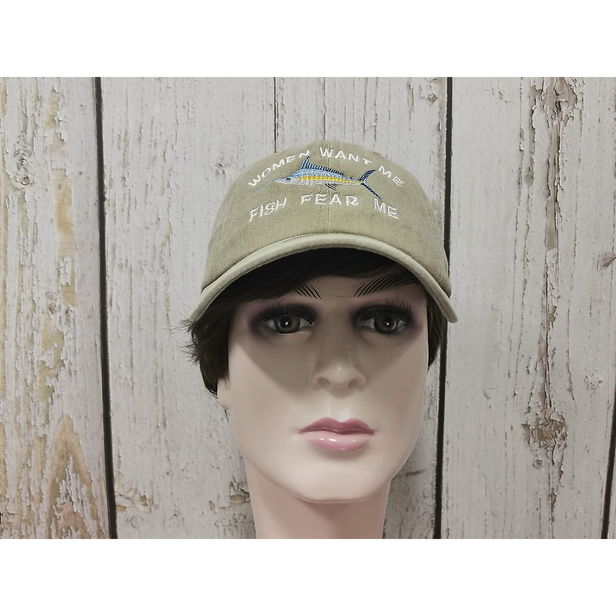 Enodtter Women Want Me Fish Fear Me Hat Embroidered, Khaki Embroidery Baseball Caps for Men, Adjustable Snapback Trucker Hat Outdoor Dad Hats