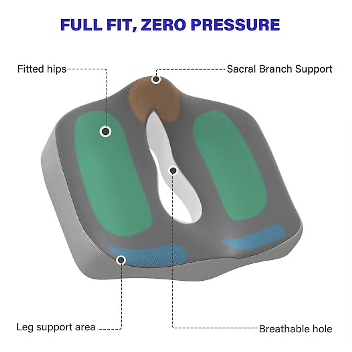 Rhovam Seat Cushion, Ergonomic Memory Foam Office Chair Pad with Non-Slip &Washable Grey Cover Relives Butt/Tailbone/Back/Coccyx/Sciatica Pain & Stress for Long Sitting Hours on Office/Car/Home Chair
