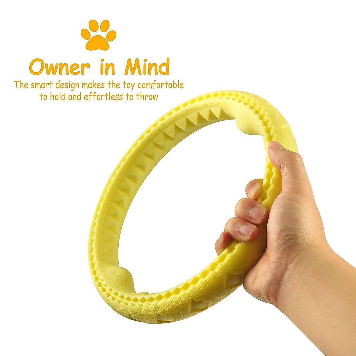 Fluffy Paws Dog Chewing Ring - Soft Rubber Ring Dental Chewing Teething Biting Chasing Training Toy for Small and Medium Dog Puppy - 10", Yellow