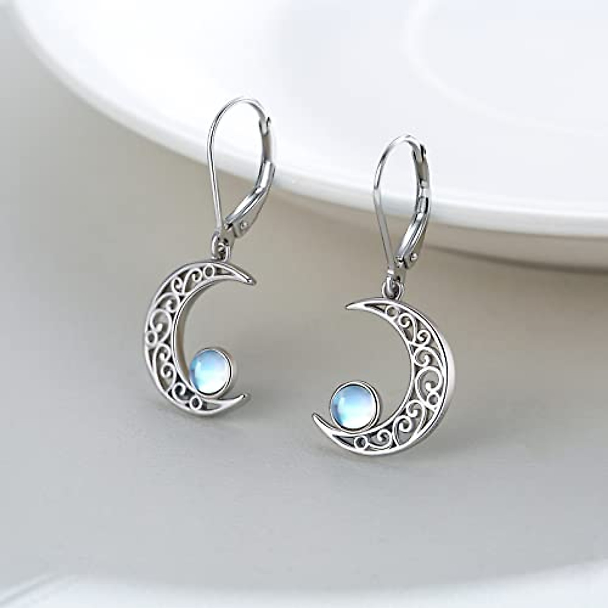 Moon Earrings 925 Sterling Silver Moonstone Earrings For Women Celtic Moon Dangle Earring Jewelry Gifts For Women