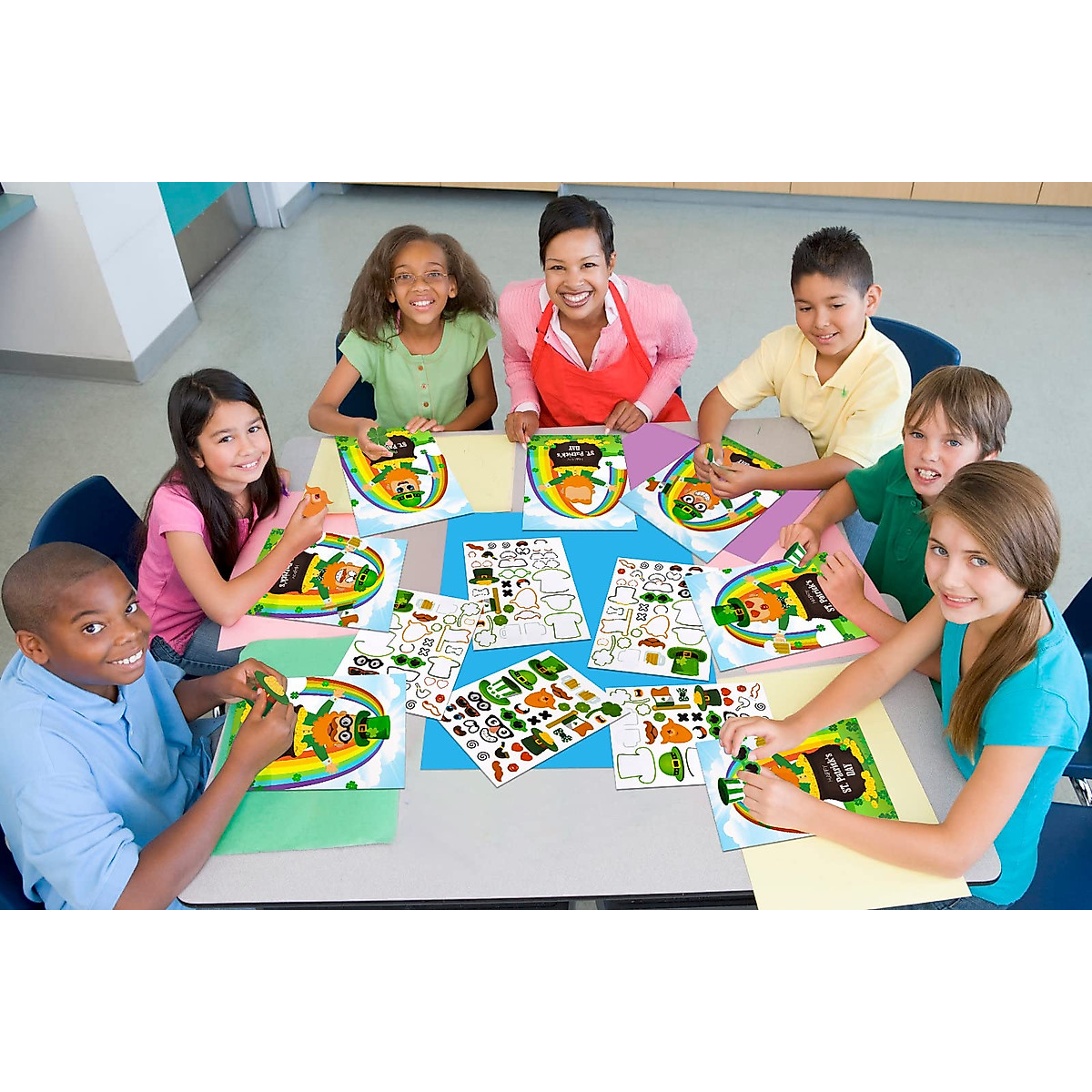 SICOHOME St. Patrick's Day Craft Sticker for Kids 12pcs Make Your Own Leprechaun Face Stickers St. Patricks' Day Party Game Activities for Kids Party Supplies Classroom Activities