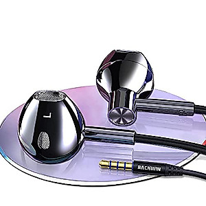 BACKWIN Wired Earbuds with HD mic for Calls, Rock Bass Headphones Universal 3.5 mm Plug,in-Ear Noise-canceling Wired Earphone with Microphone, Metal Shell with Magnet