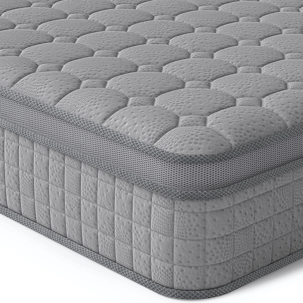 Vesgantti 12 Inch Multilayer Hybrid King Mattress - Multiple Sizes & Styles Available, Ergonomic Design with Memory Foam and Pocket Spring, Medium Firm Feel, Grey