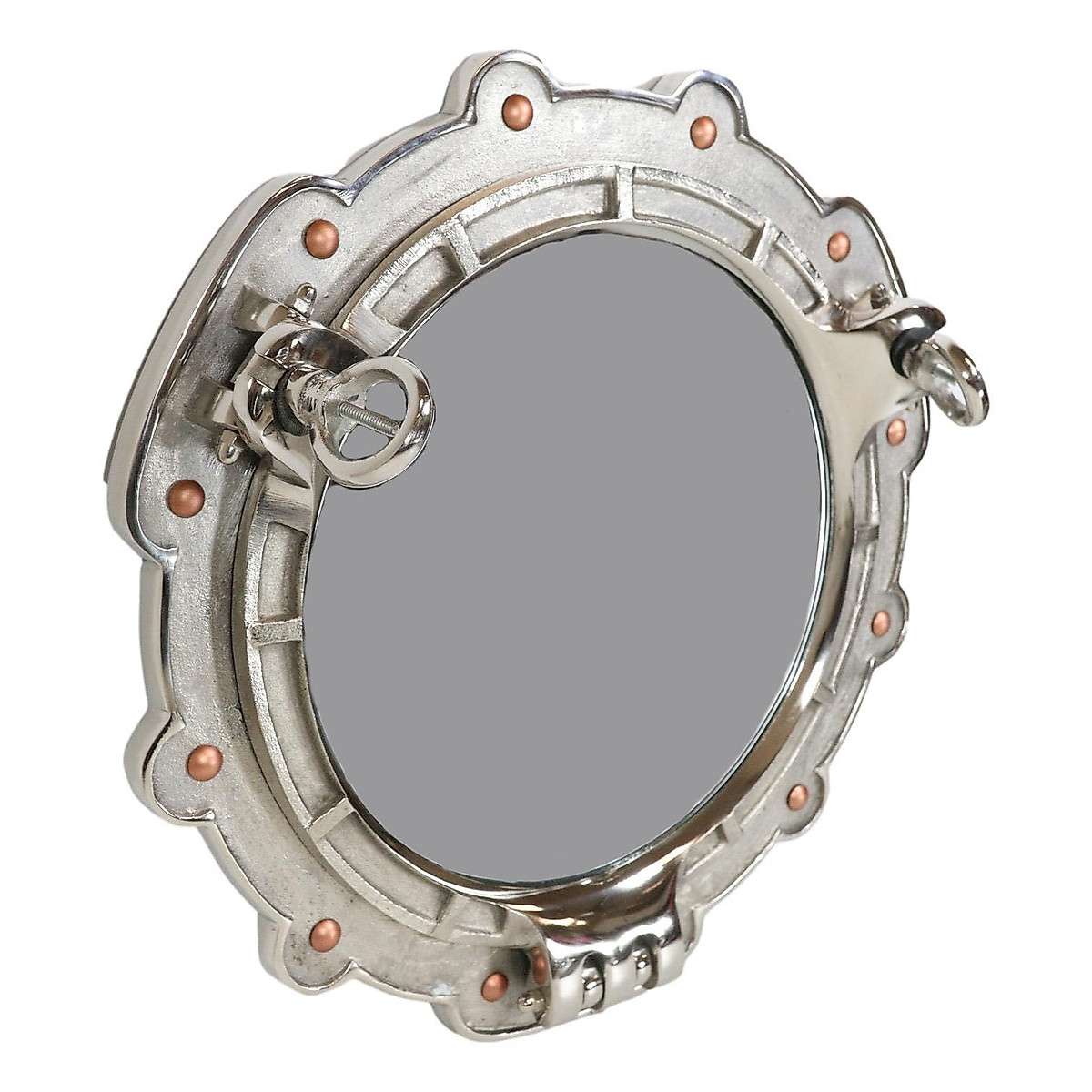 Ebros Gift Polished Aluminum Nautical Marine Round Ship Porthole Folding Wall Mirror Decor 14.5" Diameter Ocean Sailor Sea Exploration and Travel Accent