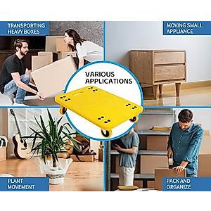 MaxWorks 50840 High Visibility Yellow 300-lb Capacity Movers Dolly with 4 Swivel Casters, 19-1/2" x 14-1/2" Platform