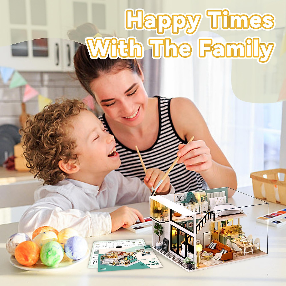 Flever Dollhouse Miniature DIY House Kit Creative Room with Loft Apartment Scene for Romantic Artwork Gift (Comfortable Life)