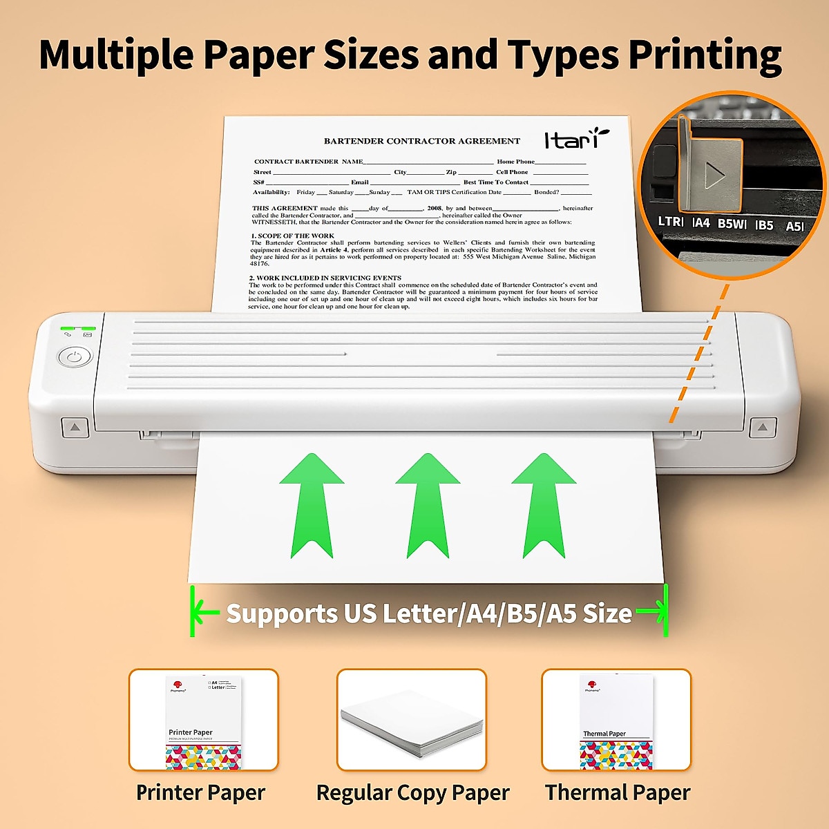 Itari P831 Portable Printers Wireless for Travel, Bluetooth Thermal Transfer Printer, Compact Inkless Printer with 200 Sheets 8.5x11 US Letter Copy Paper…