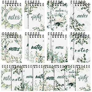 Yeaqee 24 Pcs Greenery Eucalyptus Spiral Notebook Mini Aesthetic Spiral Notebook Cute Eucalyptus Flower Party Favors Journal Small Memo Note Pad Bulk for Office Supplies Wedding Party