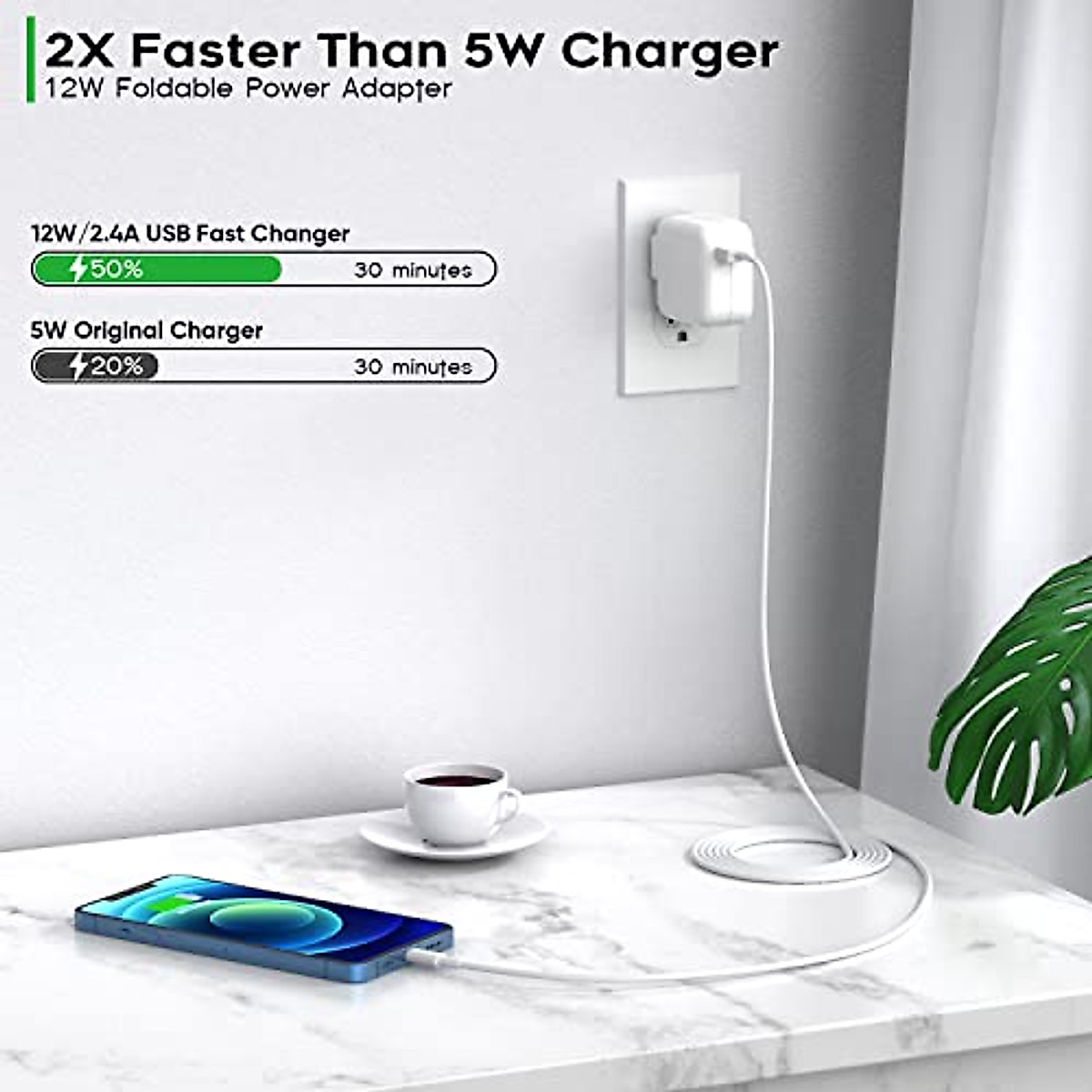 iPad Charger,Fast Apple Charger for iPhone 【Apple MFI Certified】12W Flodable Fast Charging USB Wall Charger Portable Travel Block with 2 Pack 6.6FT USB to Lightning Cable for iPad/Mini/Air/Pro,iPhone