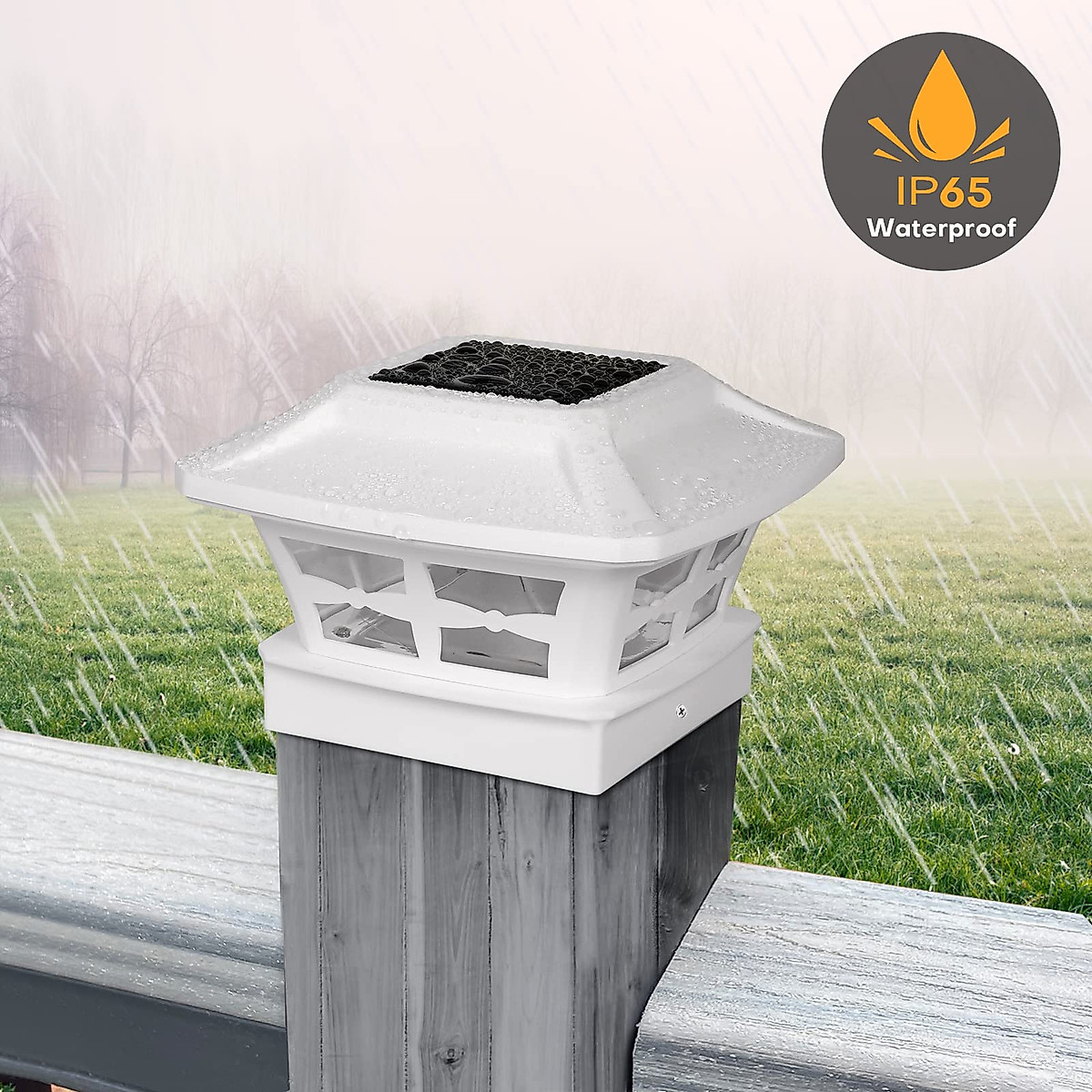 LamQee White Solar Post Caps Solar Post Lights Outdoor Waterproof Warm/Cool White 2 Modes Post Cap Lights for Deck Solar Powered Led Post Cap for Vinyl Fence Post Solar Lights 4X4 8 Packs