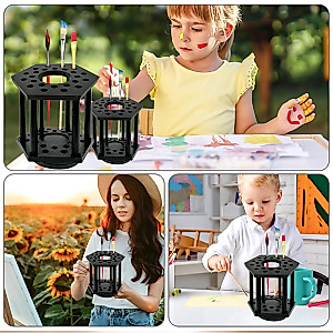 LITAITAI Rotating Paint Brush Holder 25 Holes Bamboo Display Drying Stand Artist Paint Brush Organizer Watercolor Brush Stand Rack Paint Brush Art Supply Organizer-Black