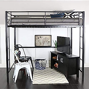 Walker Edison Timothee Urban Industrial Metal Double over Loft Bunk Bed, Full Loft, Black