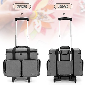 CURMIO Rolling Scrapbook Tote on Wheels, Scrapbook Storage Bag with Detachable Trolley and Bottom Wooden Board, Rolling Craft Bag for Scrapbooking Supplies, Gray