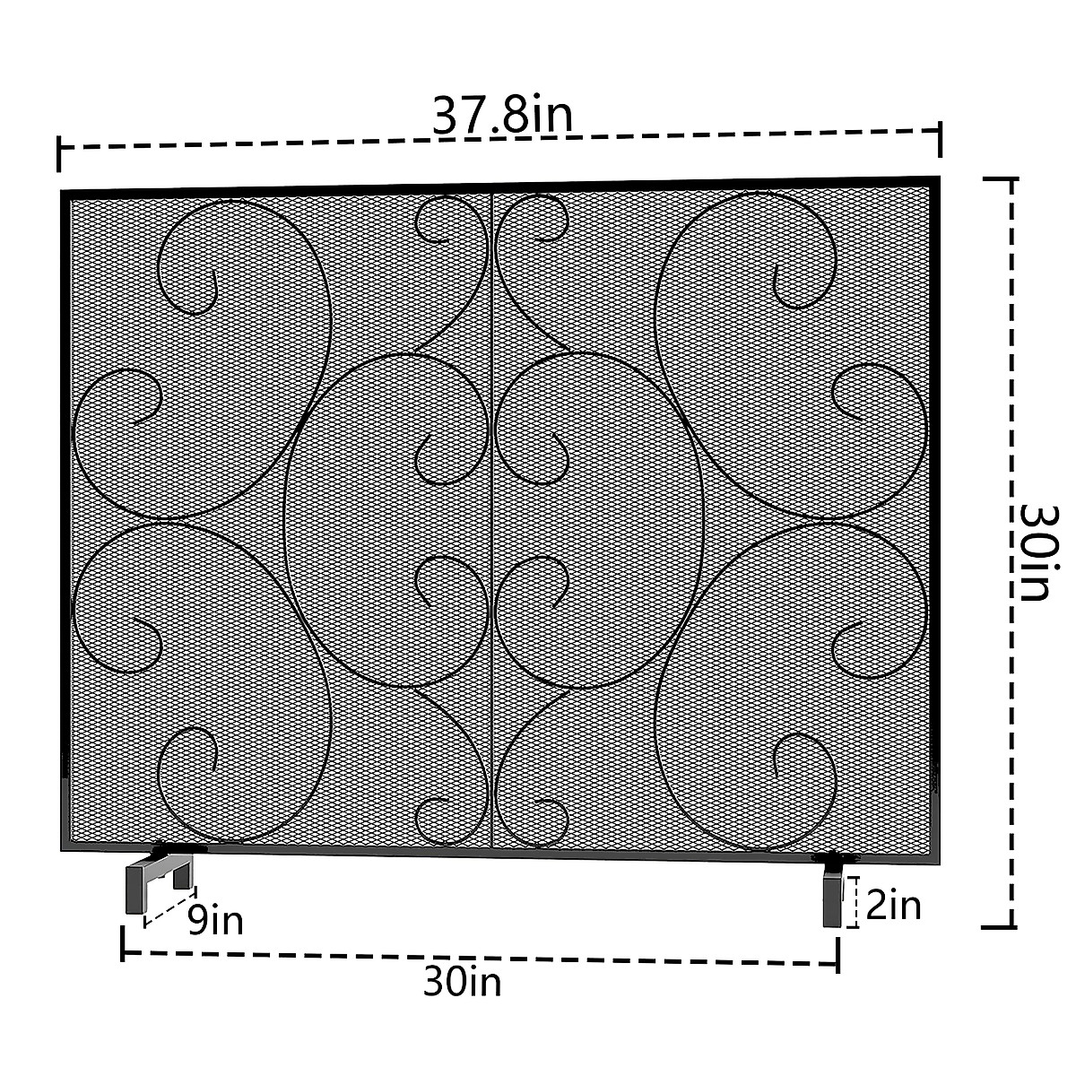 Kingson Single Panel Decorative Flat Fireplace Screen Cover Handcrafted Durable Metal Mesh, Heat-Resistant Free Standing Fire Spark Guard Mesh 37.8" L x 8.8" W x 30.7" H