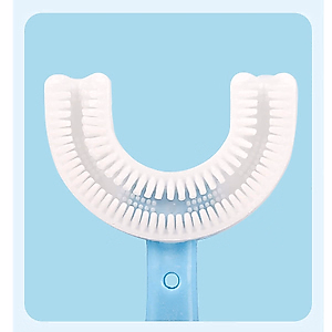 Pritbon 4pcs Kids U Shaped Toothbrush with Silicone,U-Type Toothbrush with Handle 360° Thorough Cleansing for Toddlers and Kids(2-8 Years Old), Blue, 4 Piece Set