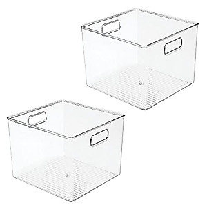 mDesign Plastic Deep Home Storage Organizer Basket Bin with Handles for Cube Furniture Shelving in Office, Closet, Bedroom, Laundry Room, Nursery, Kids Toy Room Shelf - Ligne Collection, 2 Pack, Clear