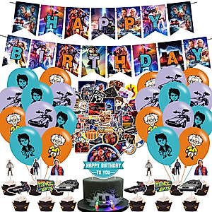 Back to the future Party Decorations,Back to the future Birthday Party Supplies Includes Banner - Cake Topper - 12 Cupcake Toppers - 21 Balloons - 50 Stickers
