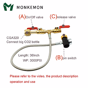 CGA320 CO2 Cylinder Refill Adapter Hose, CO2 Refill Station Connector Kit for Filling Blue Soda-maker Tank(CGA320 to TR21-4, Dual Valve with Gauge) (36 Inch)