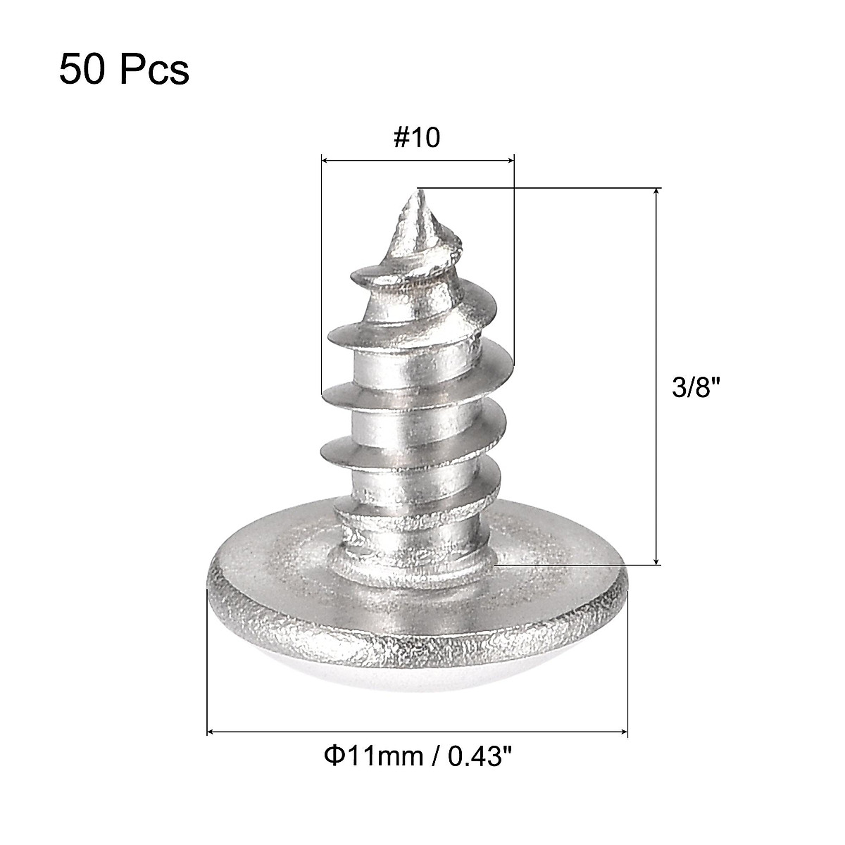 uxcell Phillips Head Self Tapping Screws, #10 x 3/8" 304 Stainless Steel Wood Sheet Metal Screw 50pcs