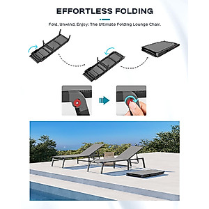 Aluminum Chaise Lounge Ourdoor - Foldable & Assemble Free Outdoor Lounge Chair with 5 Adjustable Backrest, Patio Lounge Chair for Outside Poolside Beach Pool, Grey
