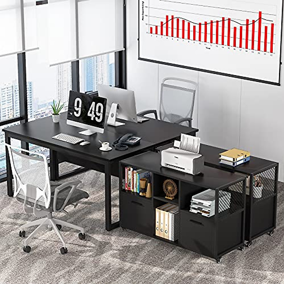 Tribesigns 2 Drawer Wood File Cabinets, Modern Mobile Lateral Filing Cabinet for Letter/ A4 Size, Printer Stand with Open Storage Shelves and Drawer for Home Office, Black