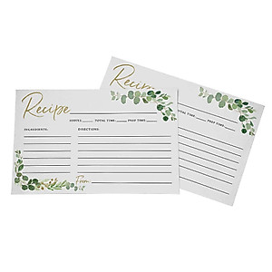 Printed Party Recipe Cards, Gold Greenery, Set of 50