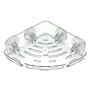 RoomForLife - Clear Corner Shelf- 10 by 3 by 3 - Suction and Adhesive Attachment - Bathroom - Garage - Kitchen - Plant Shelf