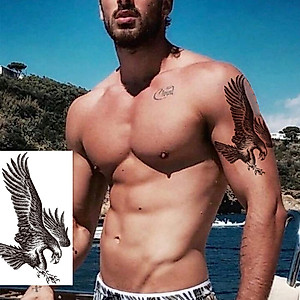 Ooopsiun 12 Large Sheets Eagle Temporary Tattoos For Men Kids, Cool Waterproof Body Fake Tattoo Sticker for Aldult 3D Eagle Large Arm Tattoos